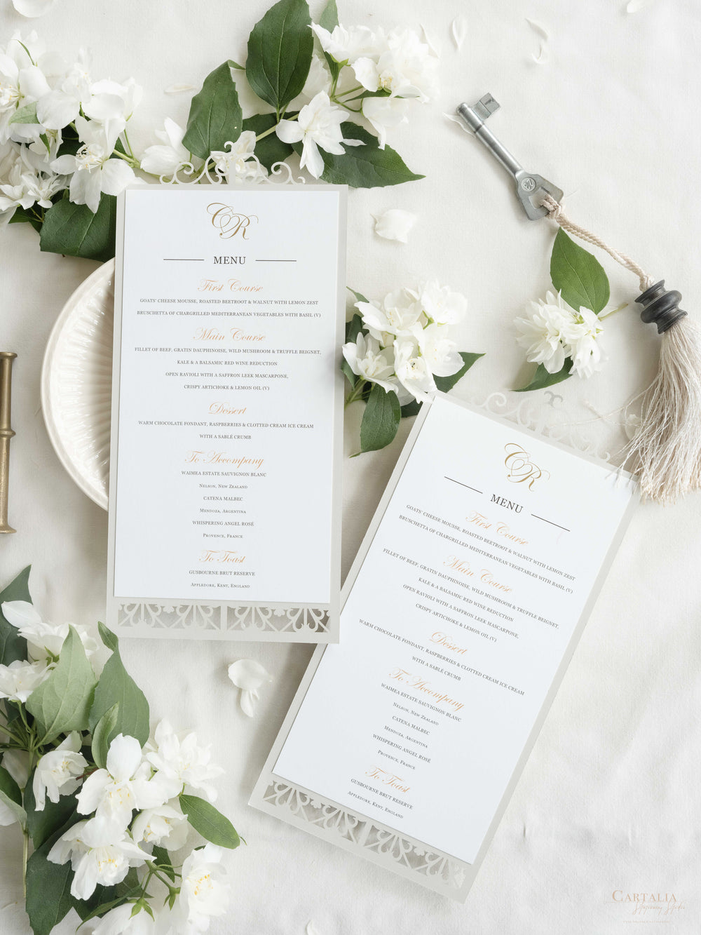 Ornamental Laser Cut Monogram Plate Menu – Cartalia