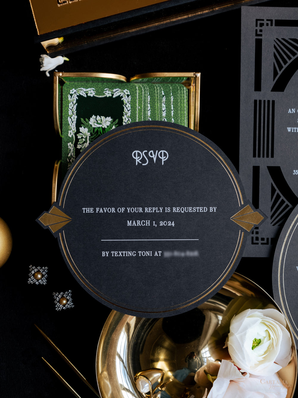 Luxury Boxed Invitation: Gold Foil Casino, Las Vegas Art Deco Wedding ...