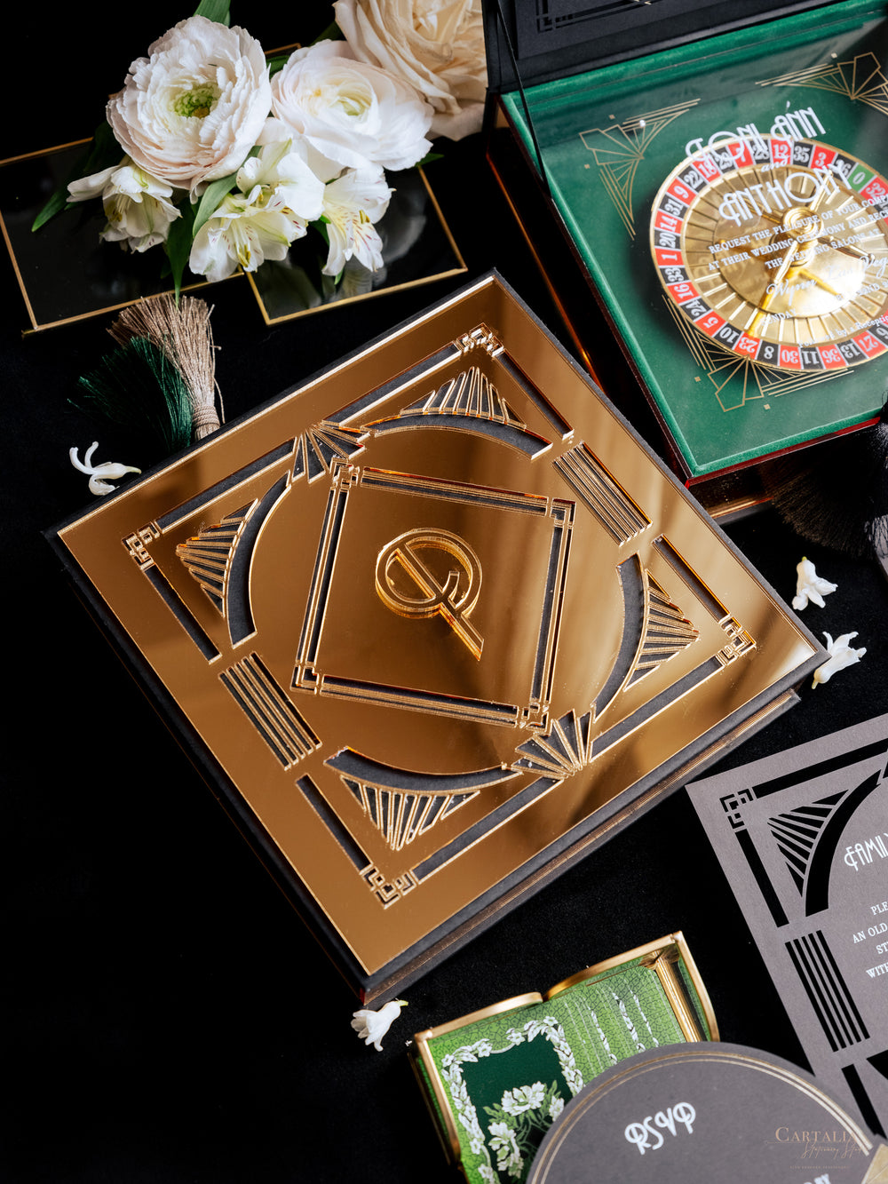 Luxury Boxed Invitation: Gold Foil Acrylic Las Vegas Wedding Invitatio ...