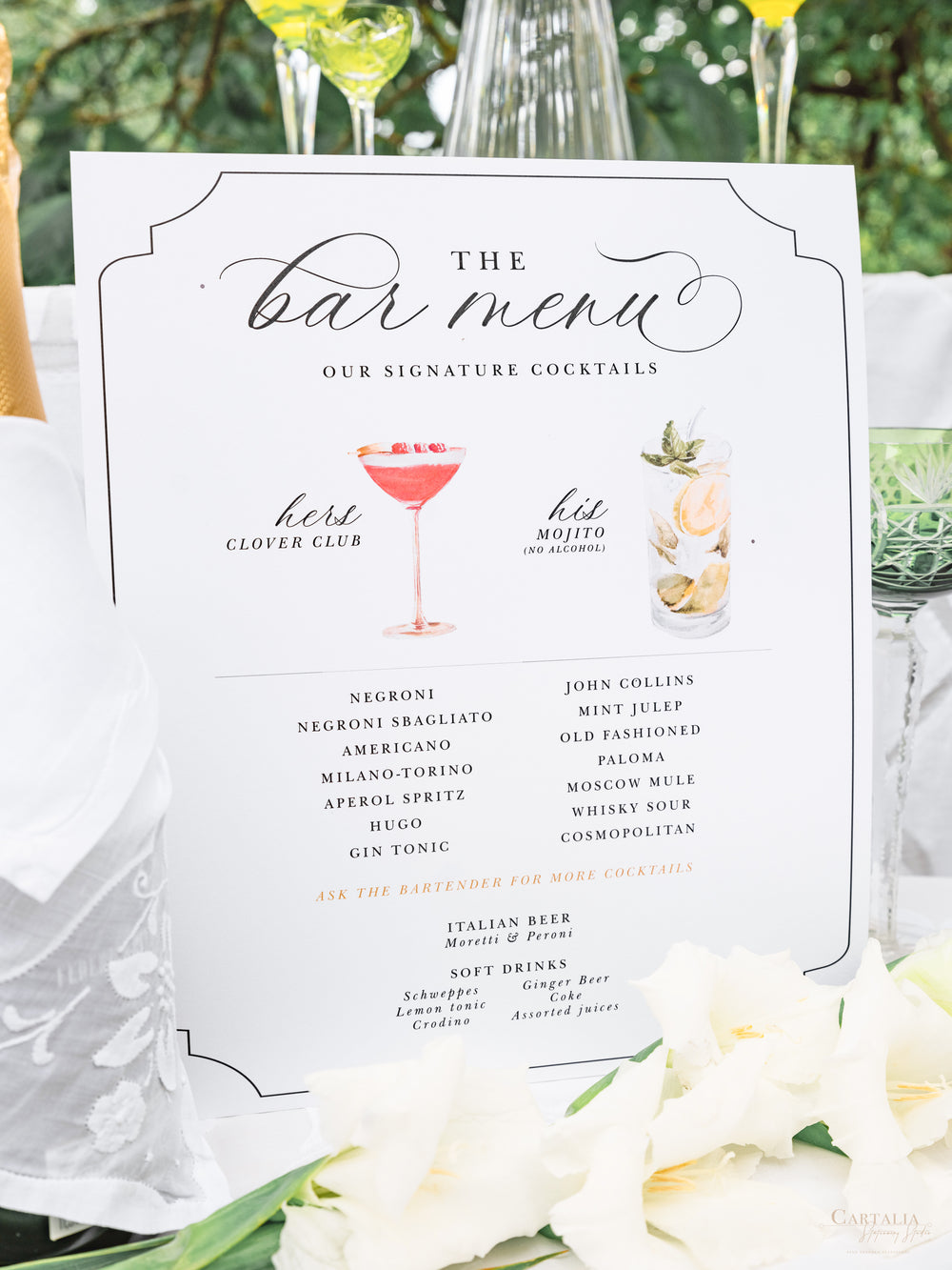Signature Drinks Bar Menu | Bespoke Bar and Cocktail Menu | Watercolou ...