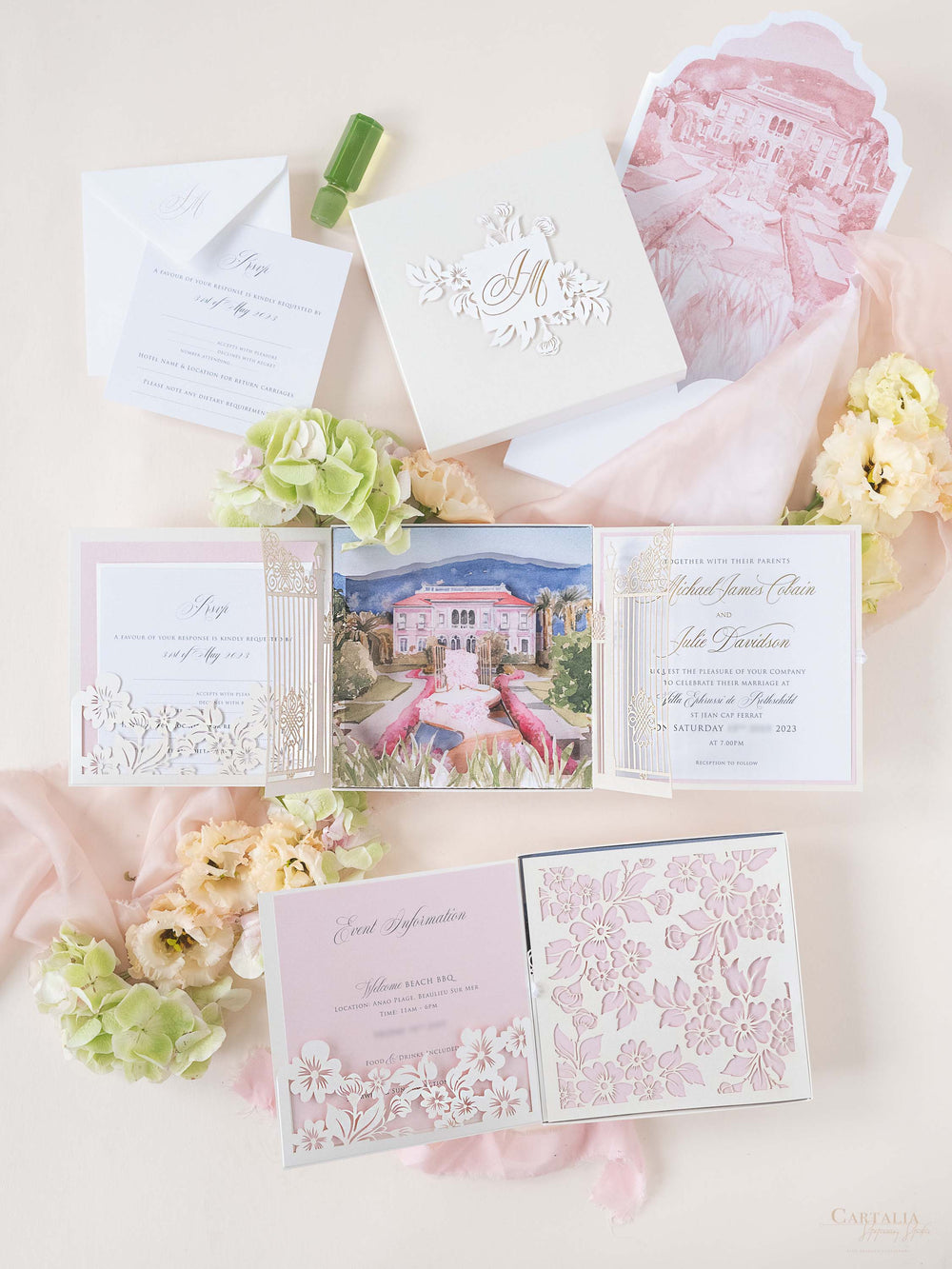 Bespoke Couture 3D Box Invitation With Laser Cut Gate | Venue of Villa ...