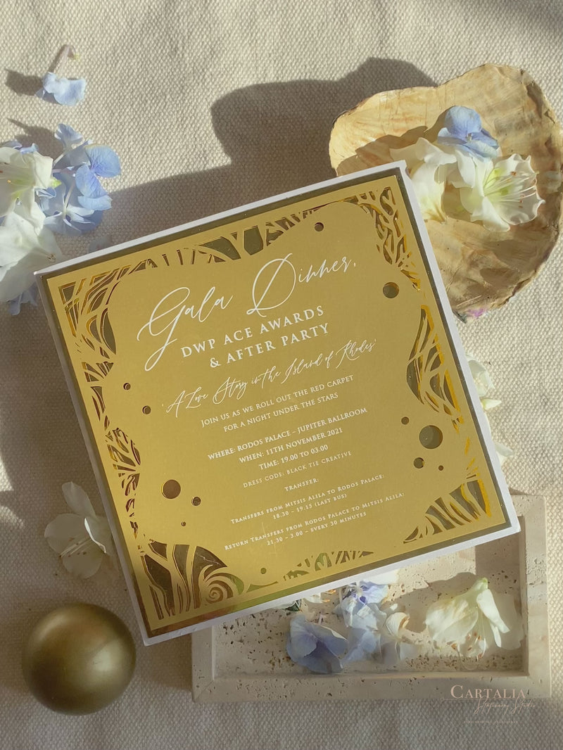 DWP Congress Gala Dinner Stationery with Gold Mirror and Coral Reef Cu ...