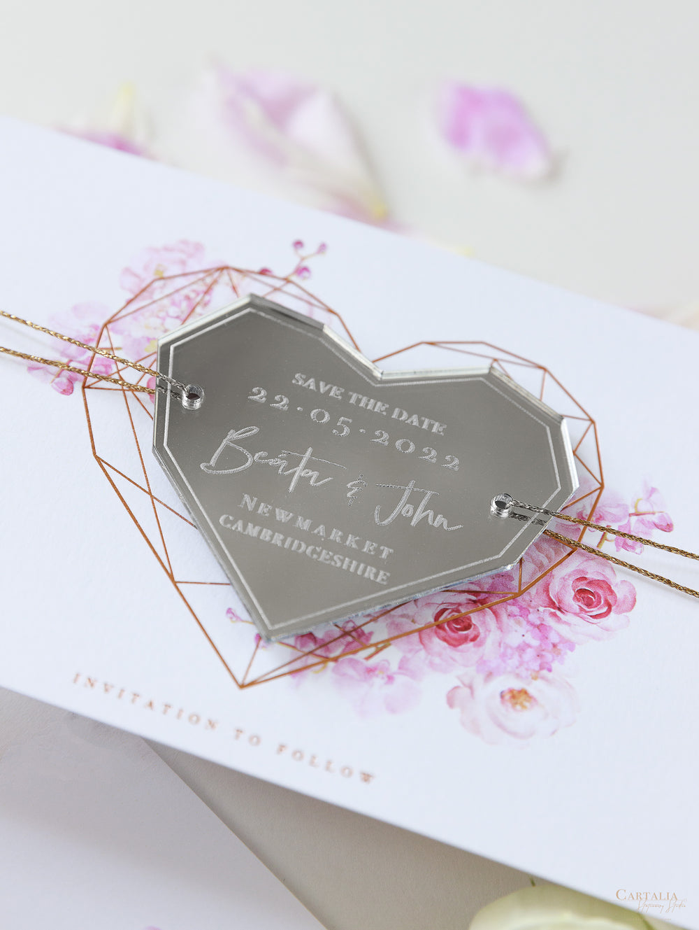 Save the Date with Geometric Heart Shaped Plexi Magnet – Cartalia