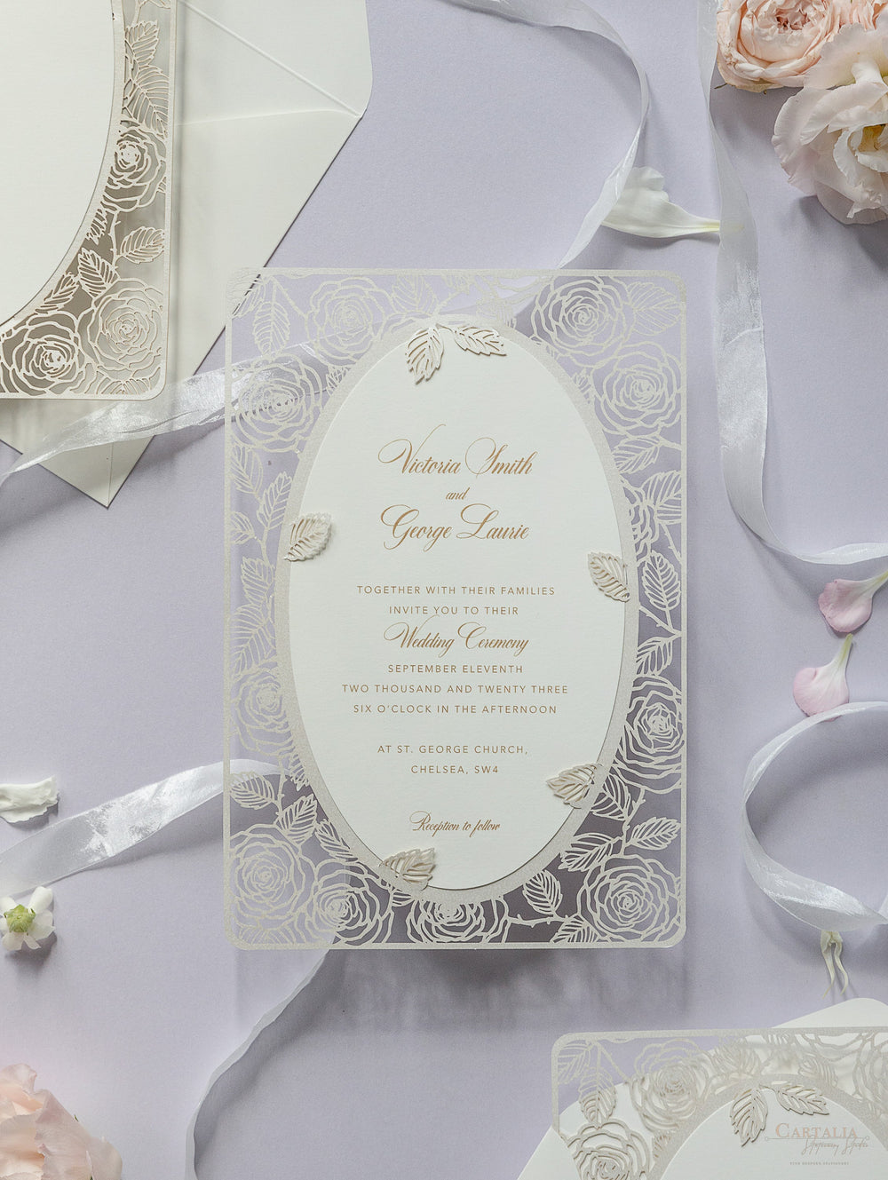 Champagne Romantic Roses Mirror Laser Cut Wedding Day Invitation – Cartalia
