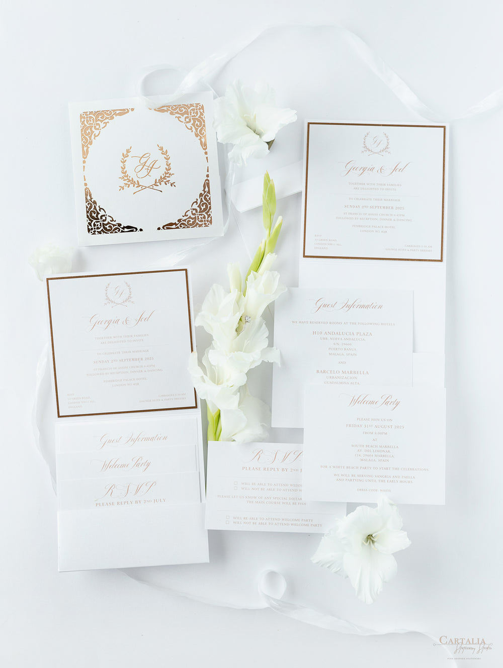 Rose Gold Foil Laser Cut Monogram Wedding Invitation Square Pocket ...