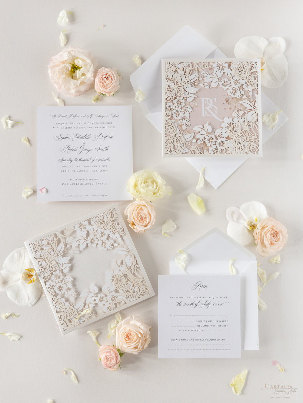 Luxury 2 Tier - Romantic Laser Cut Pocket Invitation with RSVP Card Su ...