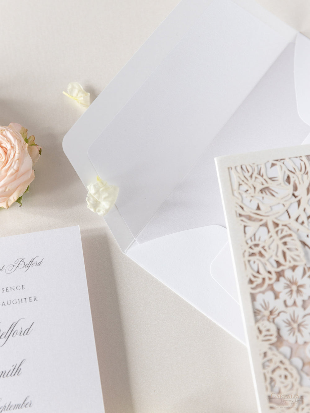 Luxury 2 Tier - Romantic Laser Cut Pocket Invitation with RSVP Card Su ...
