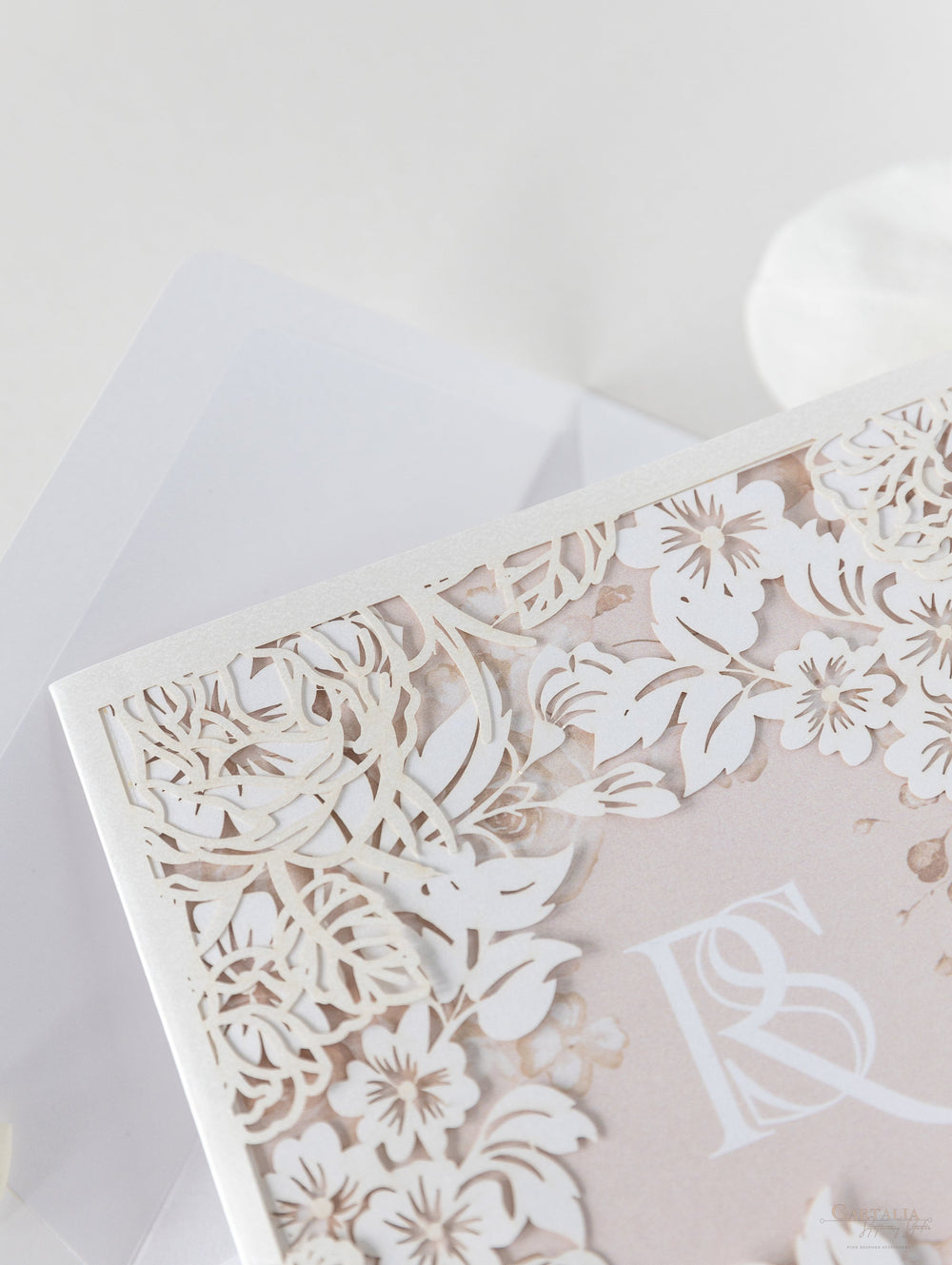 Luxury 2 Tier - Romantic Laser Cut Pocket Invitation with RSVP Card Su ...