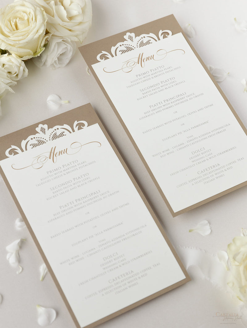 Luxury Old Gold Opulence Laser Cut Plate Menu – Cartalia