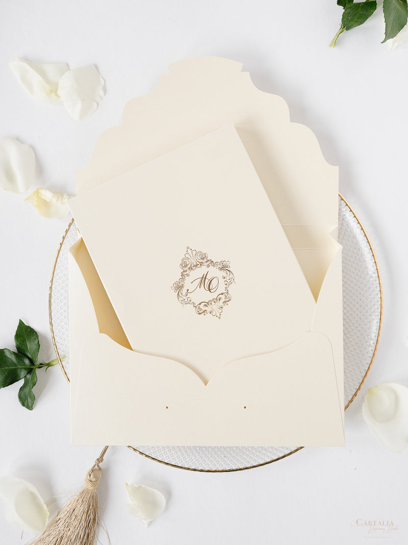Luxury Gold Mirror & Champagne Boxed Invitation Suite with Venue Sketc ...