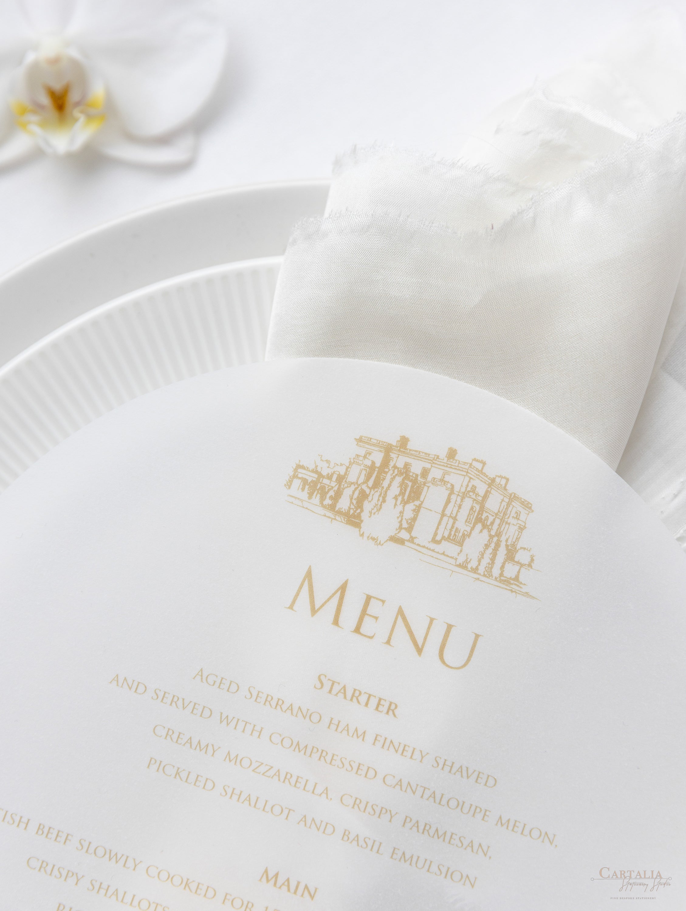 Vellum Circle Menu for Plates | Optional Venue Sketch – Cartalia