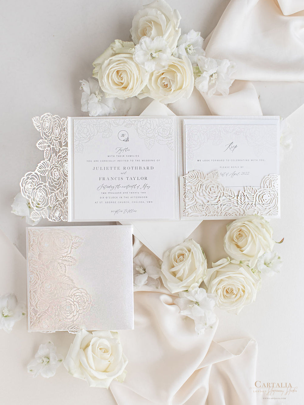 Roses Quartz Laser Cut Pocket Folder with RSVP Card – Cartalia