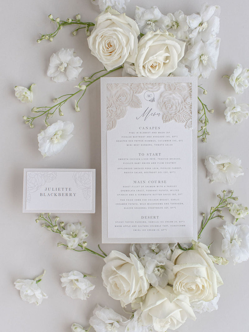 Intricate Laser Cut Rose Detail Menu – Cartalia